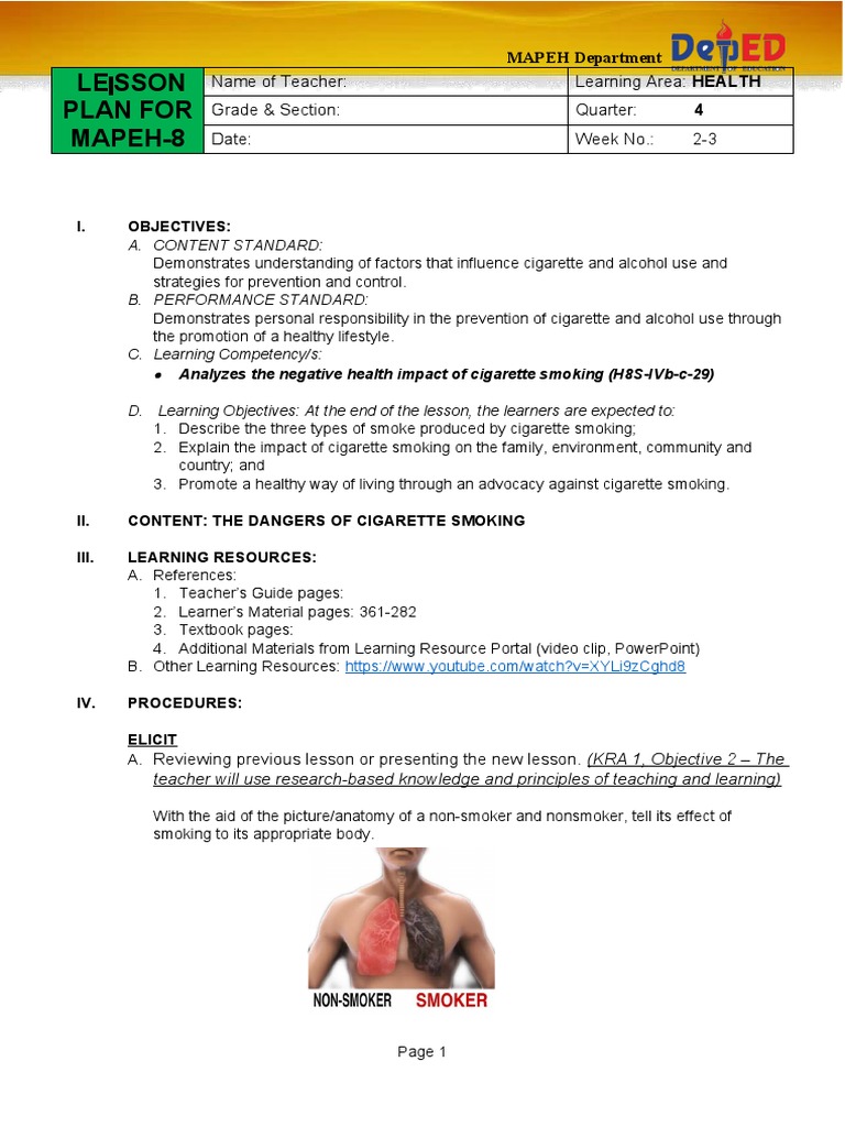 Q4-Cot2-Health 8-Smoking | PDF | Learning | Educational Technology