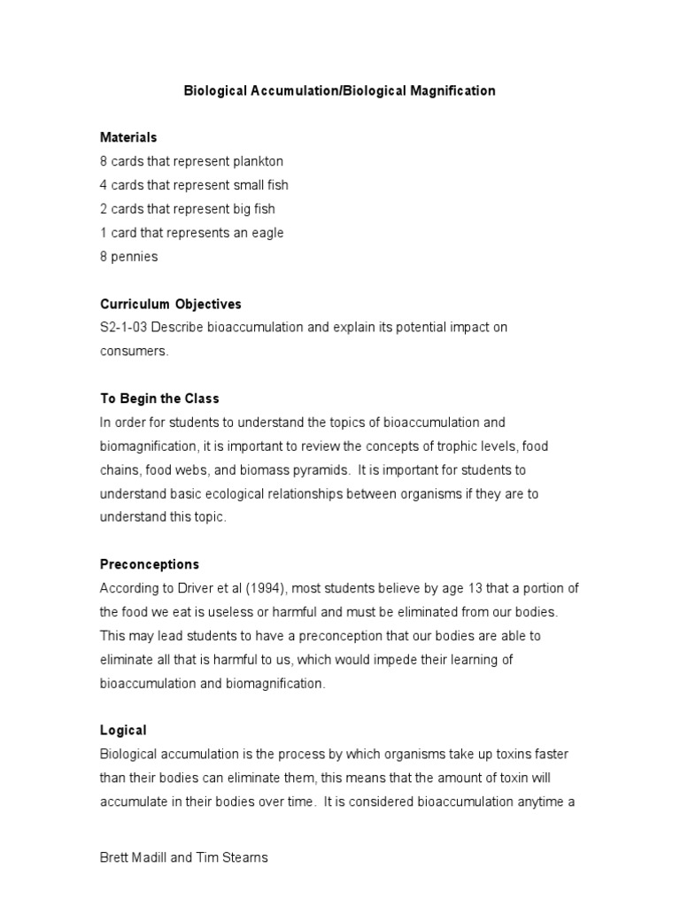 Bioaccumulation and Biomagnification Overview | PDF