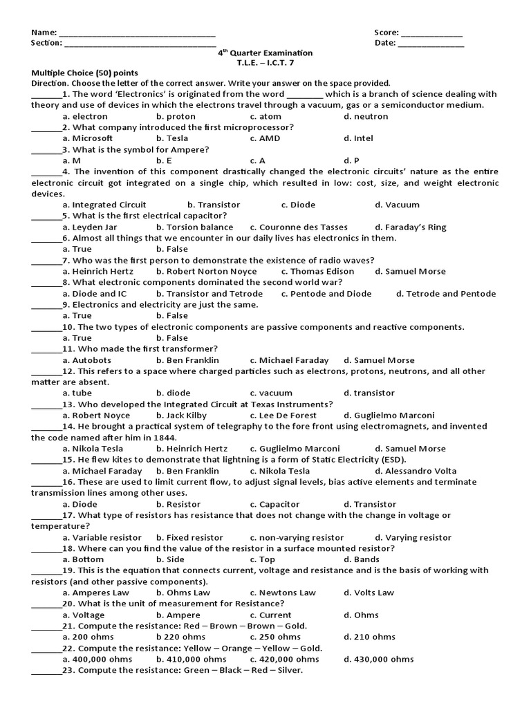 ICT 7 Electronic Summative Exam | PDF | Series And Parallel Circuits ...