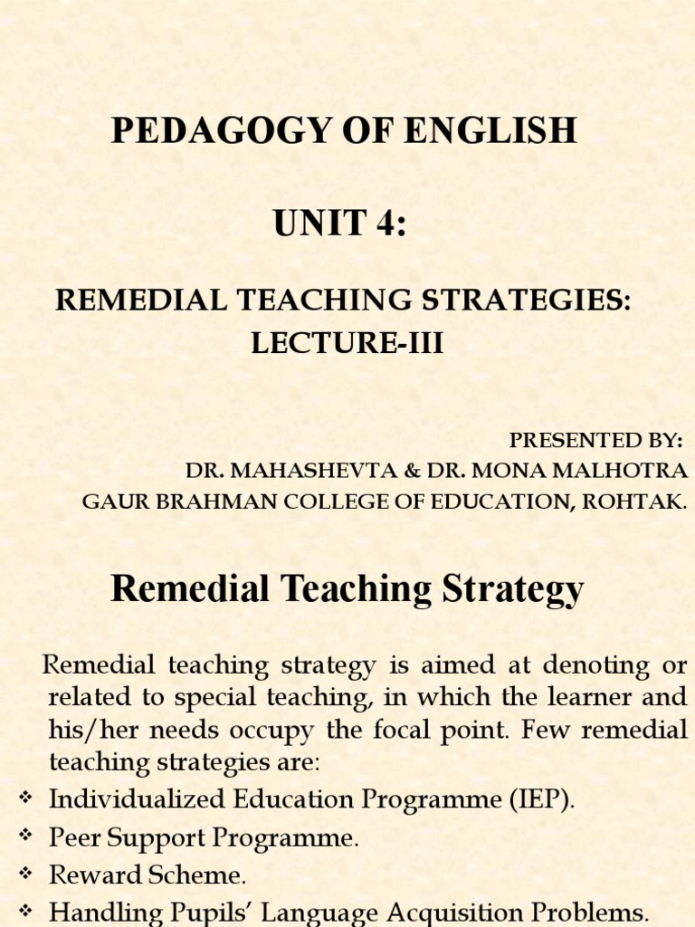 Unit 4 Remedial Teaching Strategies | PDF | Individualized Education ...