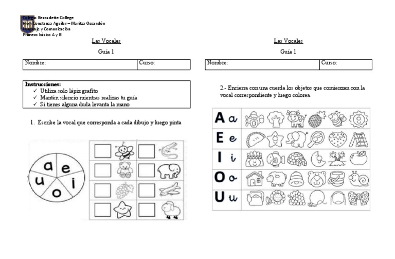 Las Vocales, Guia 1 | PDF | Artes del Lenguaje y Comunicación