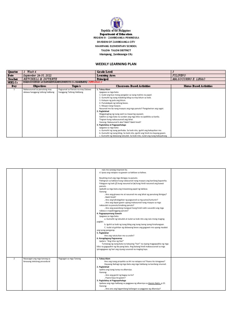 WLP Filipino3 Week6.2 | PDF