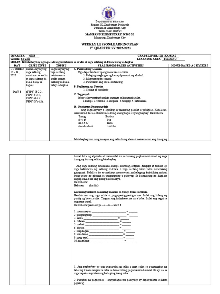 WLP Q1 W7 Filipino | PDF