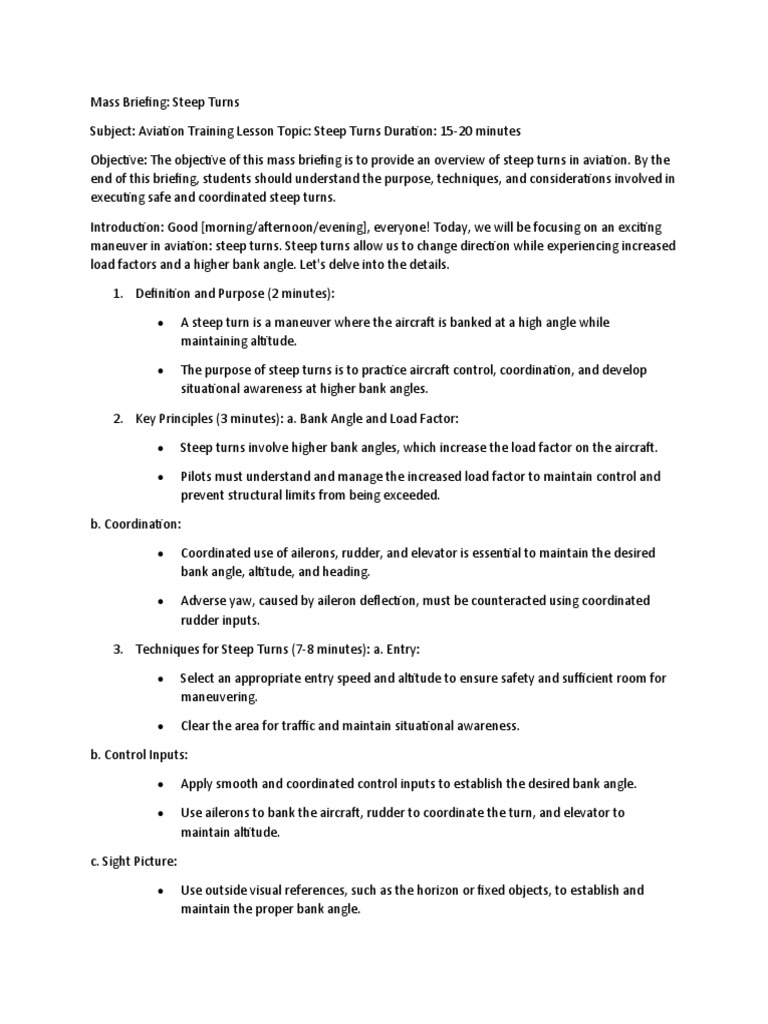 Mass Briefing Steep Turns | PDF | Aileron | Situation Awareness