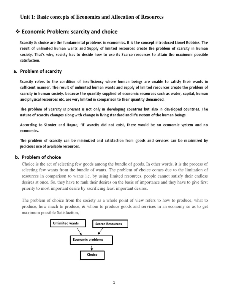Unit 1 Basic Concepts of Economics and Allocation of Resources | PDF