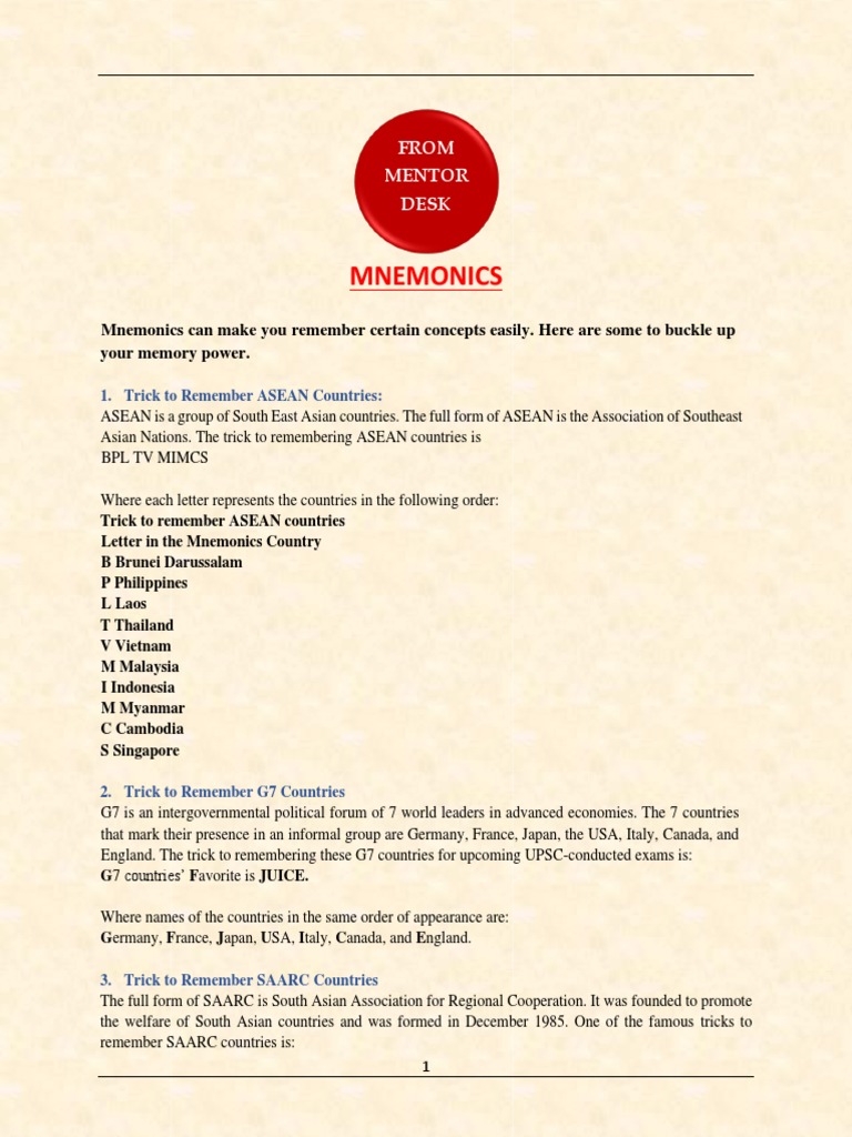 Mnemonics | PDF | Asia