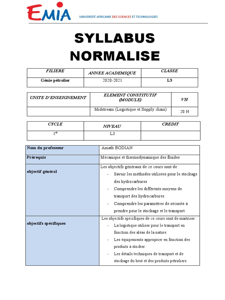 SYLLABUS Midstream (Logistique Et Supply Chain) | PDF