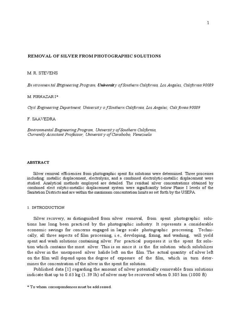 Removal of Silver From Photographic Solutions | PDF | Silver | Nitric Acid
