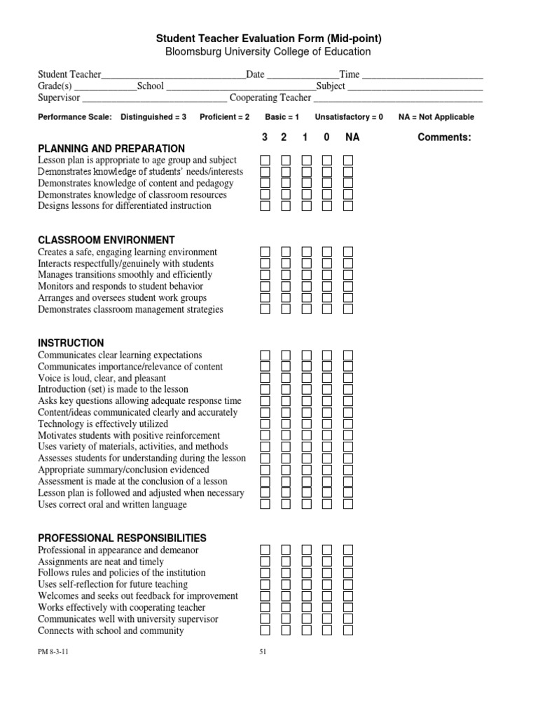 Sample Student Teacher Evaluation Form | PDF