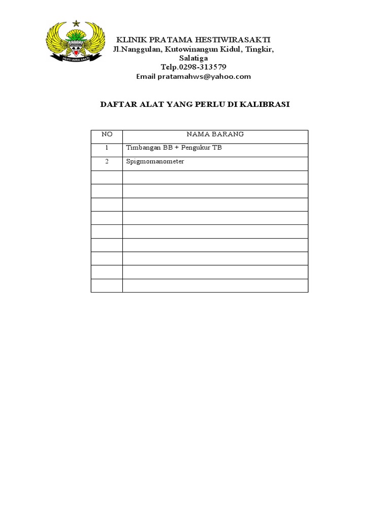 Contoh DAFTAR & BUKTI KALIBRASI | PDF
