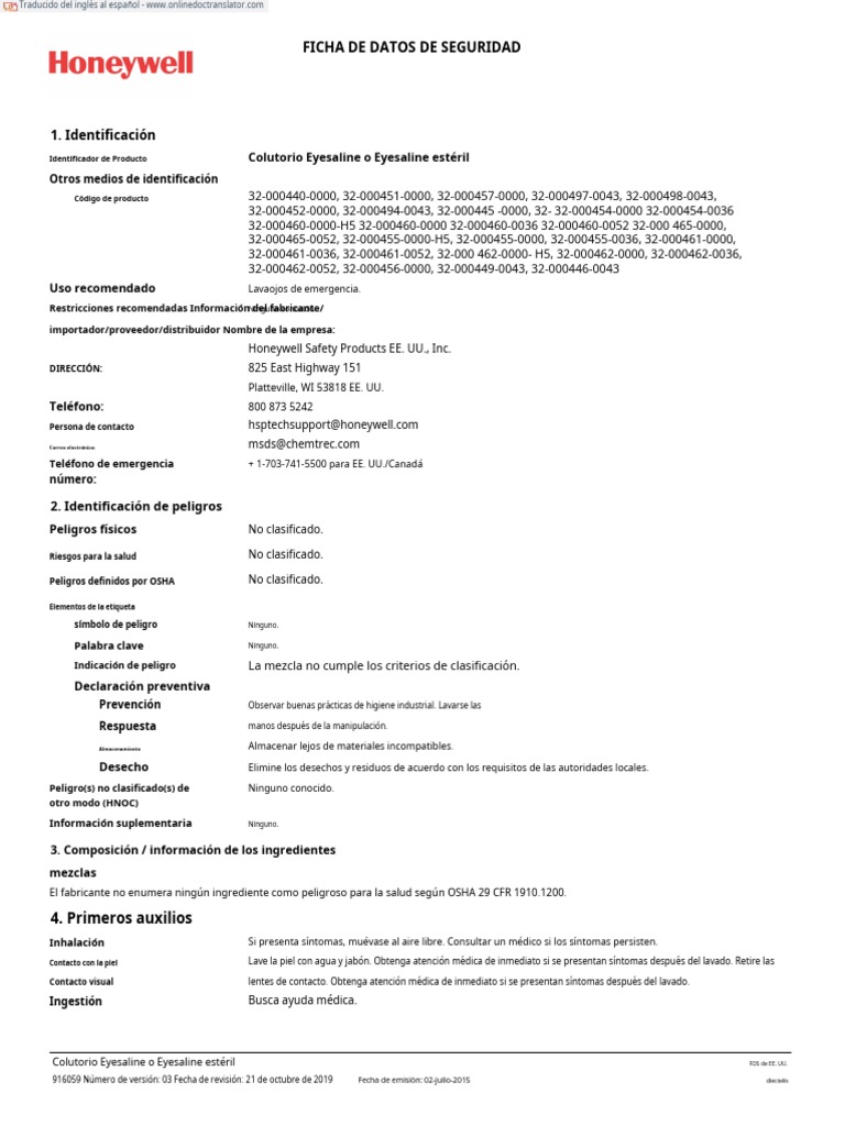 MSDS Eyesaline | PDF