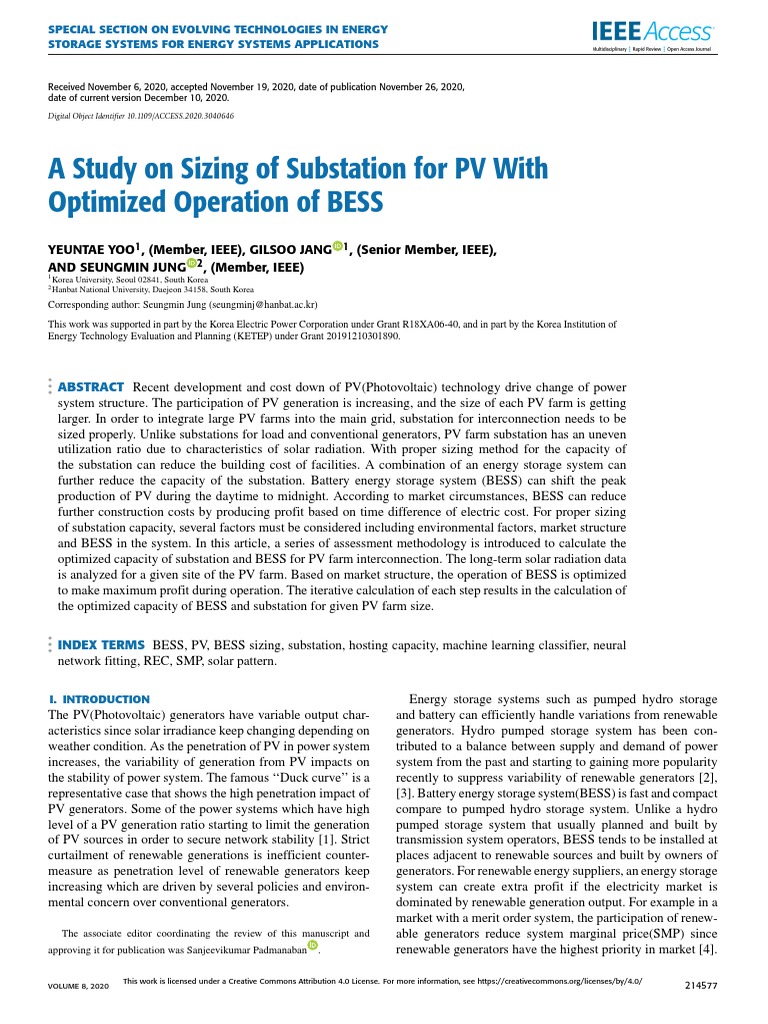 A Study On Sizing of Substation For PV With Optimized Operation of BESS | PDF | Photovoltaics ...