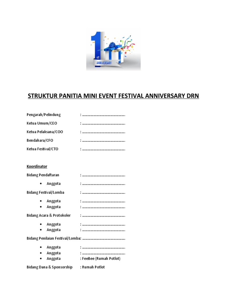Struktur Panitia Mini Event Festival Anniversary DRN | PDF