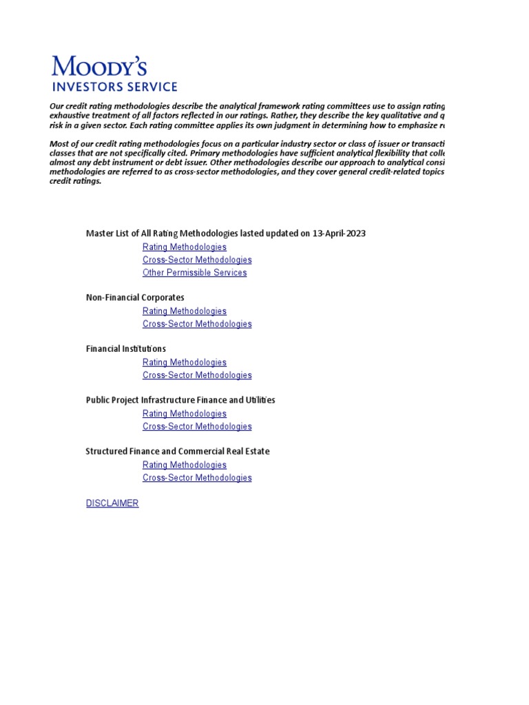 Methodology List of Rating Methodologies 13apr2023 | PDF | Asset Backed ...