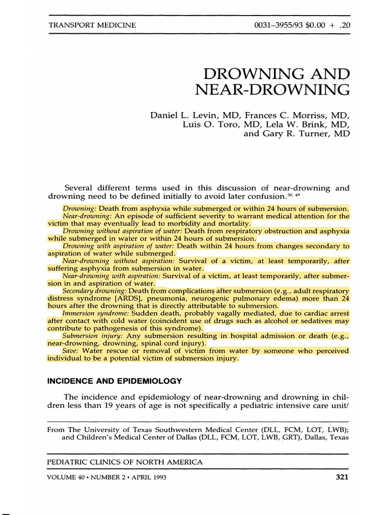 Levin (1993) - Drowning and Near Drowning (Klasifikasi Tenggelam) | PDF | Hypoxia (Medical) | Lung