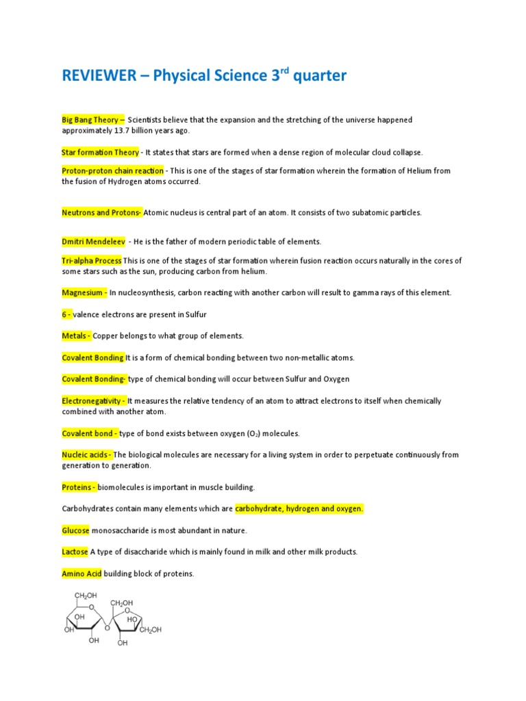 3rdQ Physical Science Reviewer | PDF | Chemical Reactions | Chemical Bond