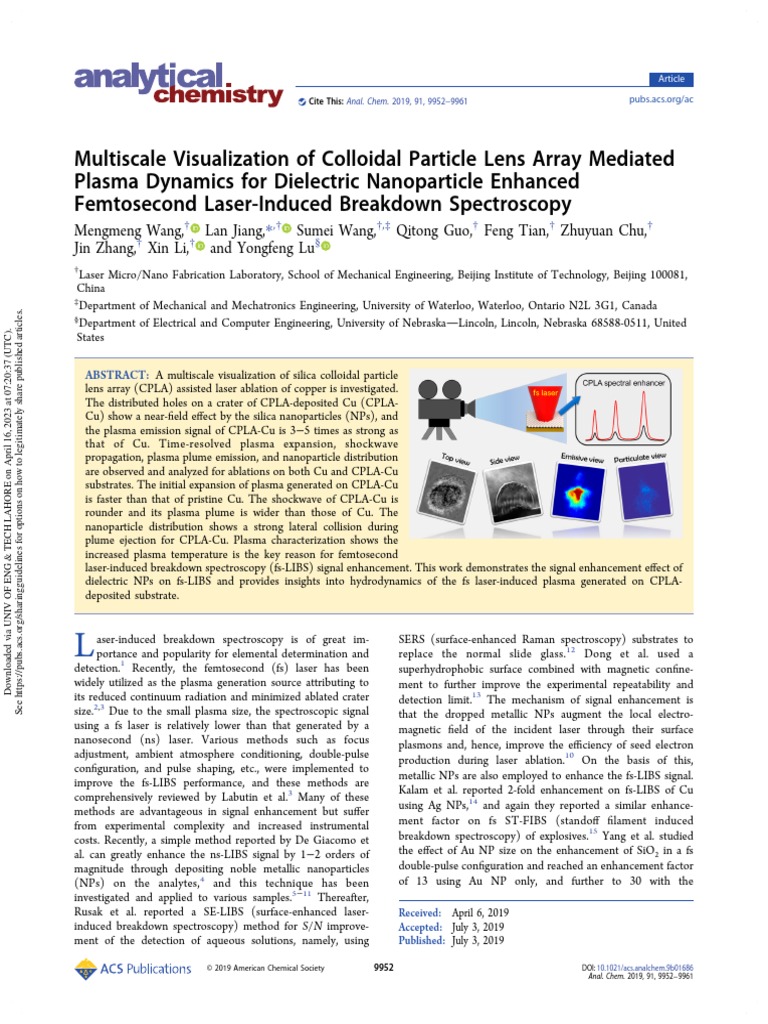 Multiscale Visualization of Colloidal Particle Lens Array Mediated FS LIBS | PDF