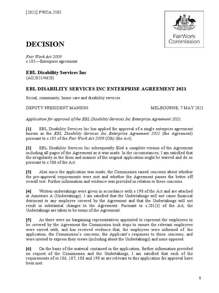 Decision: EBL Disability Services Inc | PDF