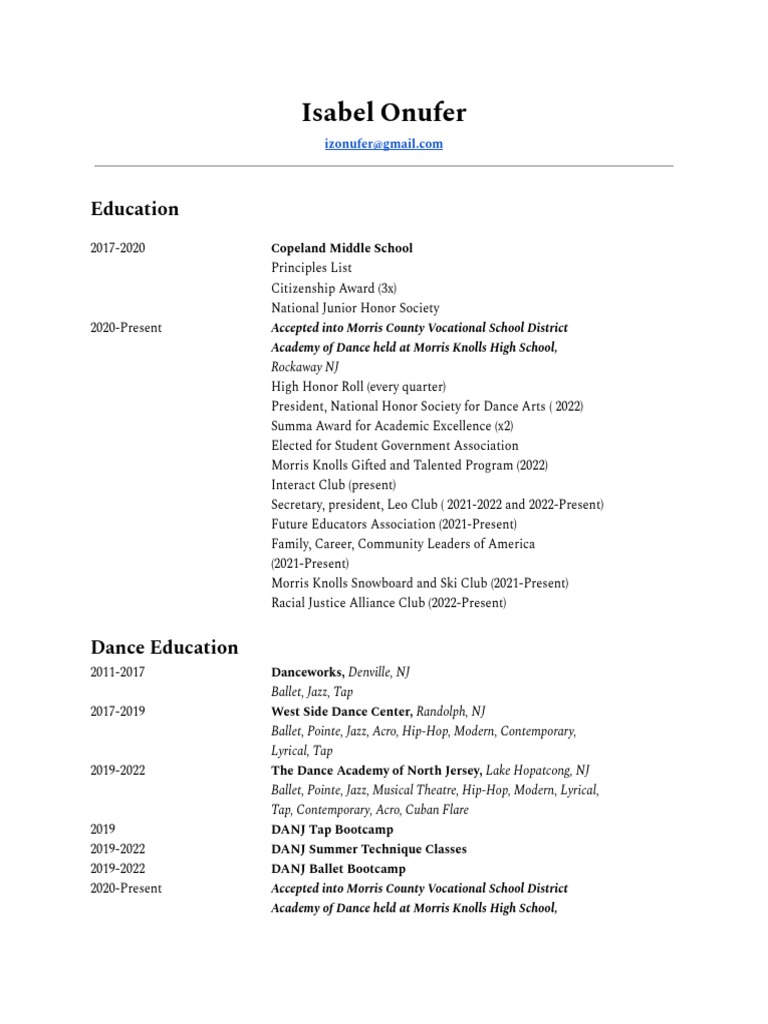 CV 1 | PDF | Ballet | Dances