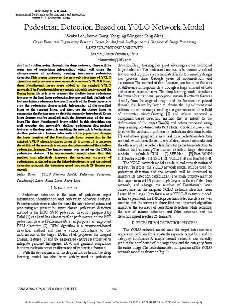 14 Pedestrian Detection Based On Yolo Network Model Pdf Deep
