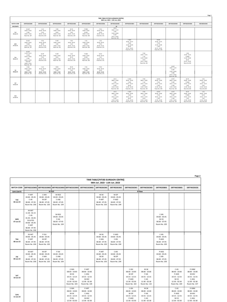 Time Table 06.06.2023 To 11.06.2023 | PDF