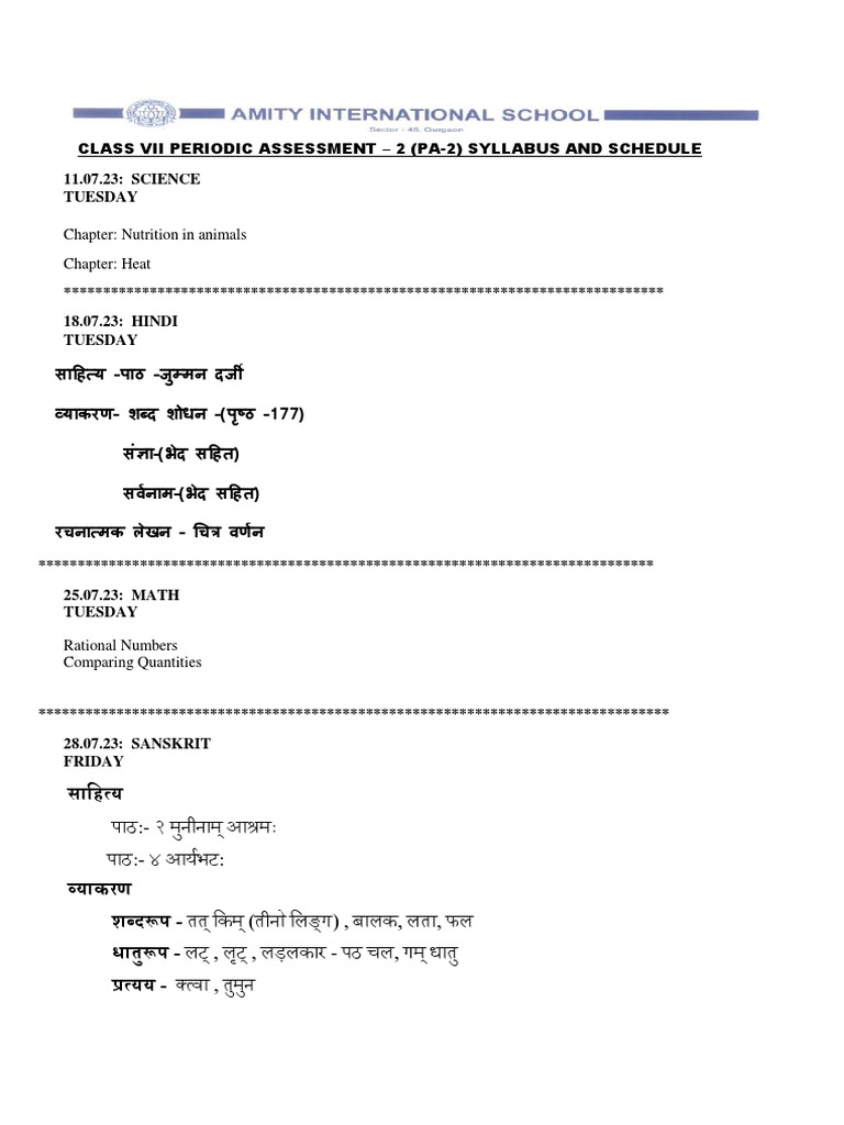 5ac86_CLASS 7 PA 2 SYLLABUS and SCHEDULE | PDF