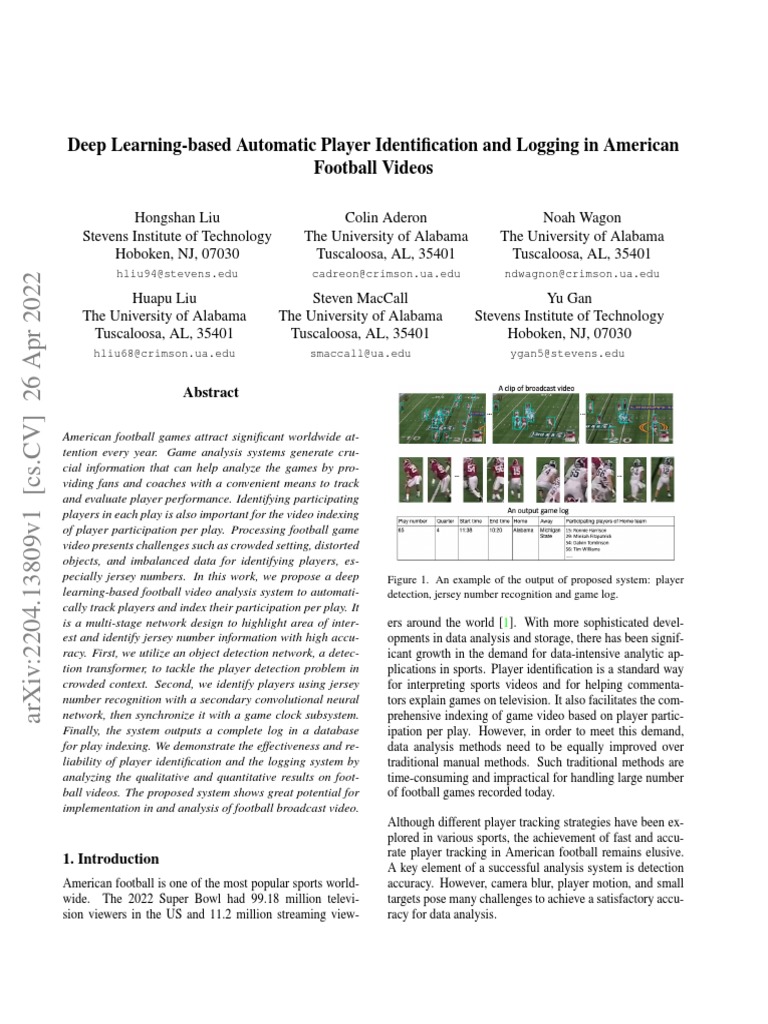 27 - Deep Learning-Based Automatic Player Identification and Logging in American | PDF | Deep ...