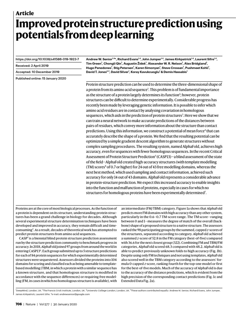 Improved Protein Structure Prediction Using Potentials From Deep Learning | PDF