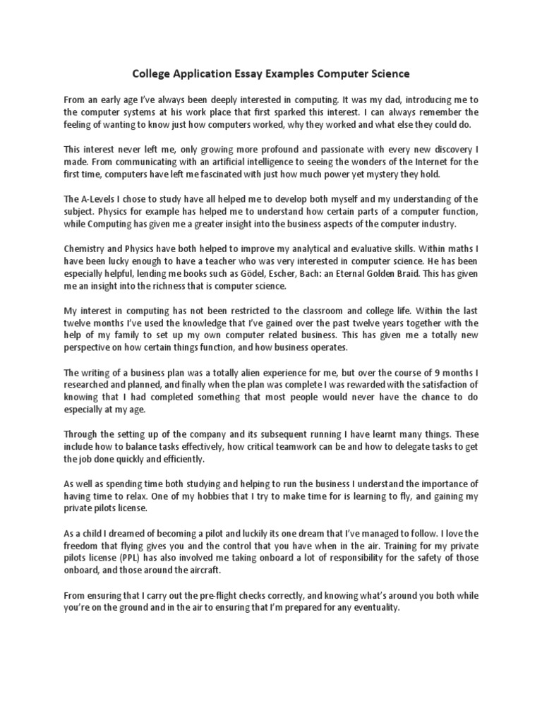 College Application Essay Examples Computer Science | PDF | Science ...