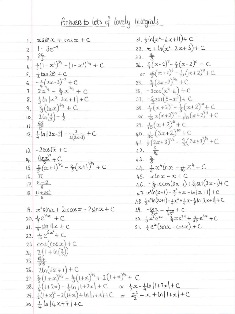 2 Lots of lovely integrals SHORT ANSWERS | PDF