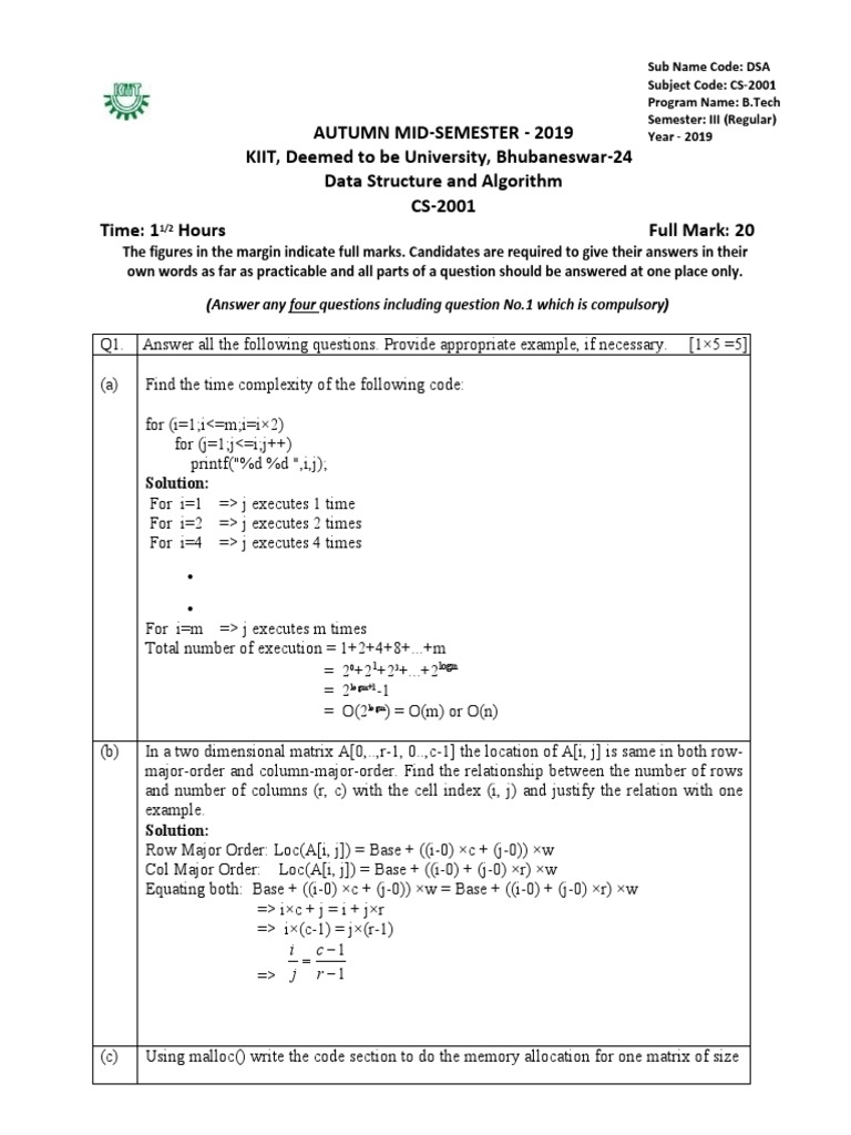 DSA Mid-Sem 2019 KIIT | PDF
