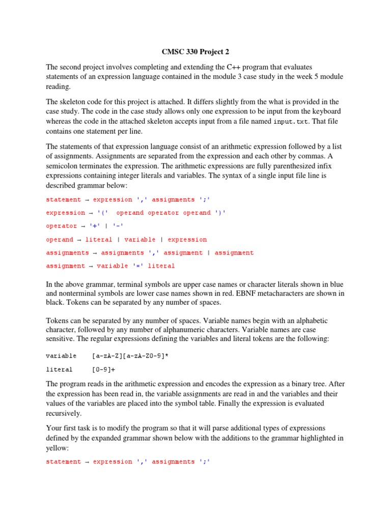 CMSC 330 Project 2: C++ Expression Evaluator | PDF | Computer ...