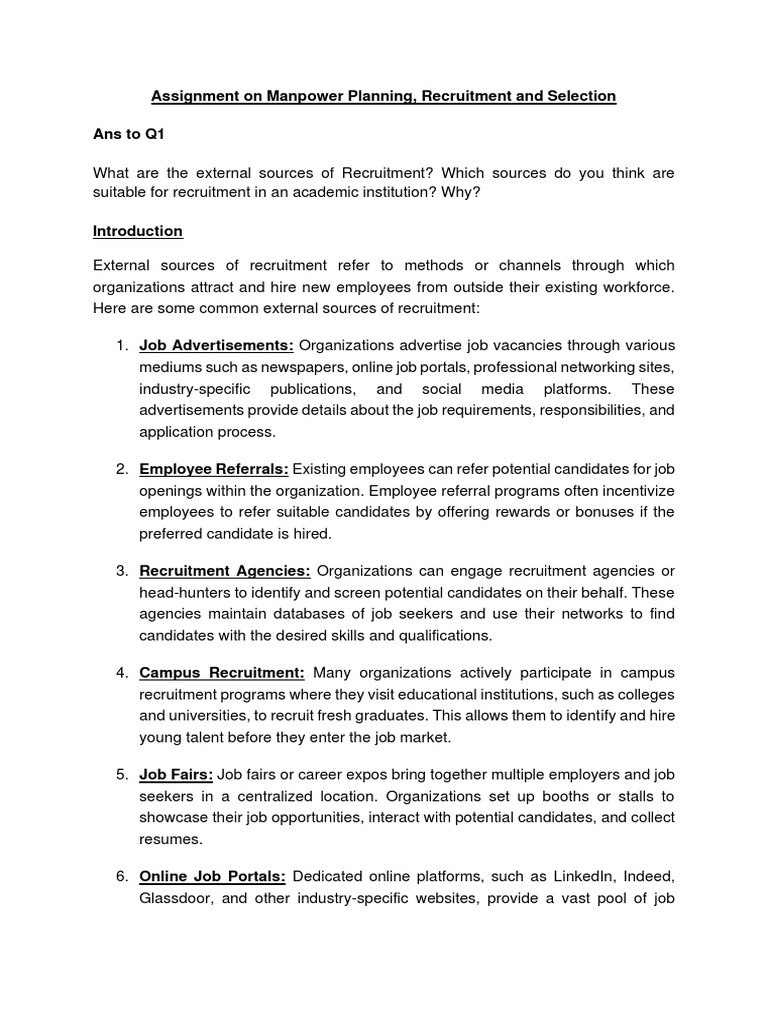 Assignment On Manpower Planning, Recruitment and Selection | PDF