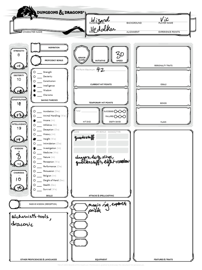 character sheet for D&D | PDF