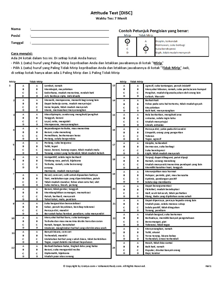 Form Assessment Attitude Test (DISC) | PDF