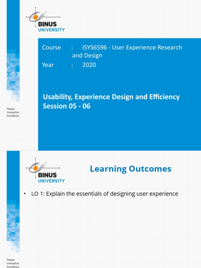 Session 5 - 6 - IsYS6596 - Usability, Experience Design and Efficiency | PDF | Usability | Pleasure