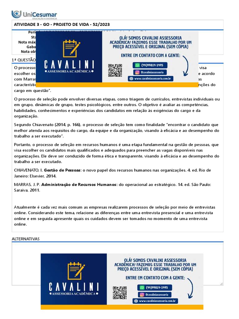 Atividade 3 - Go - Projeto de Vida - 52-2023 | PDF