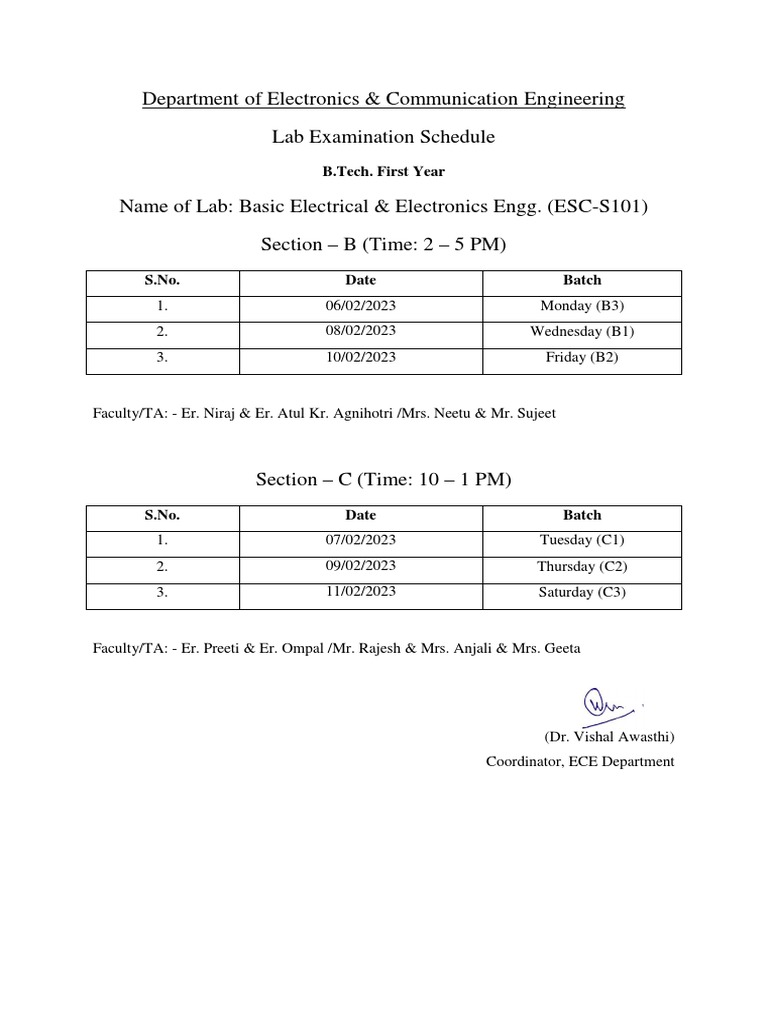 Lab Exam Schedule Ist Year | PDF