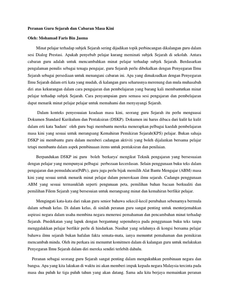 (TERKINI) Cabaran Didepani Guru Sejarah Masa Kini | PDF