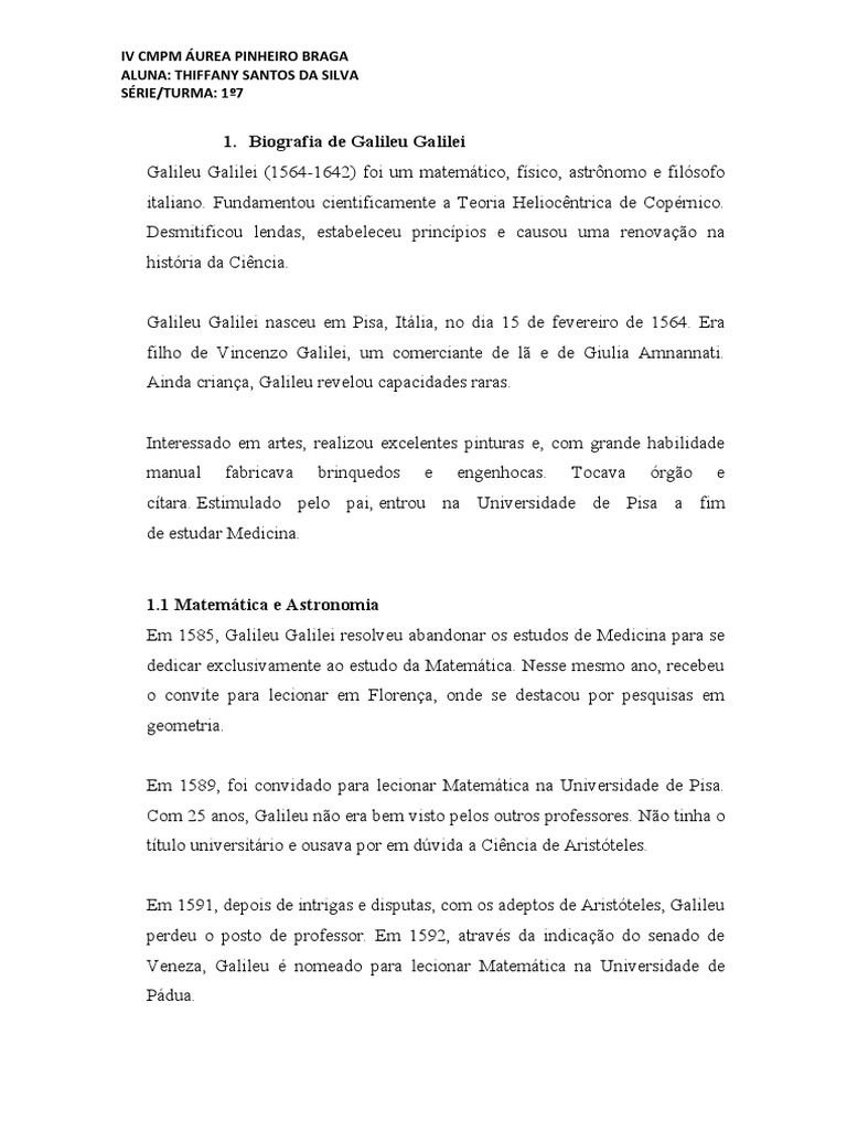 Biografias de Galileu e Newton | PDF | Isaac Newton | Galileu Galilei