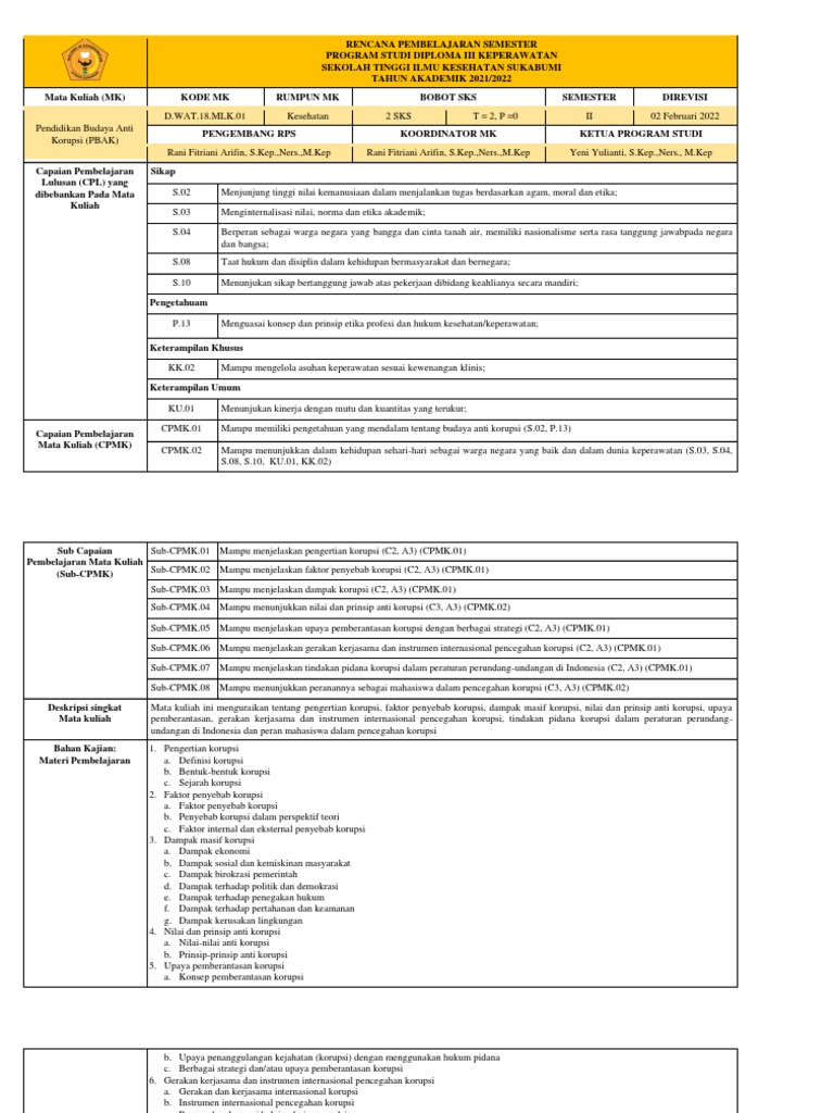 RPS PBAK 2021-2022 Sem 2 | PDF