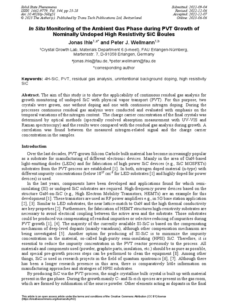 In Situ Monitoring Of The Ambient Gas Phase During Pvt Growth Of