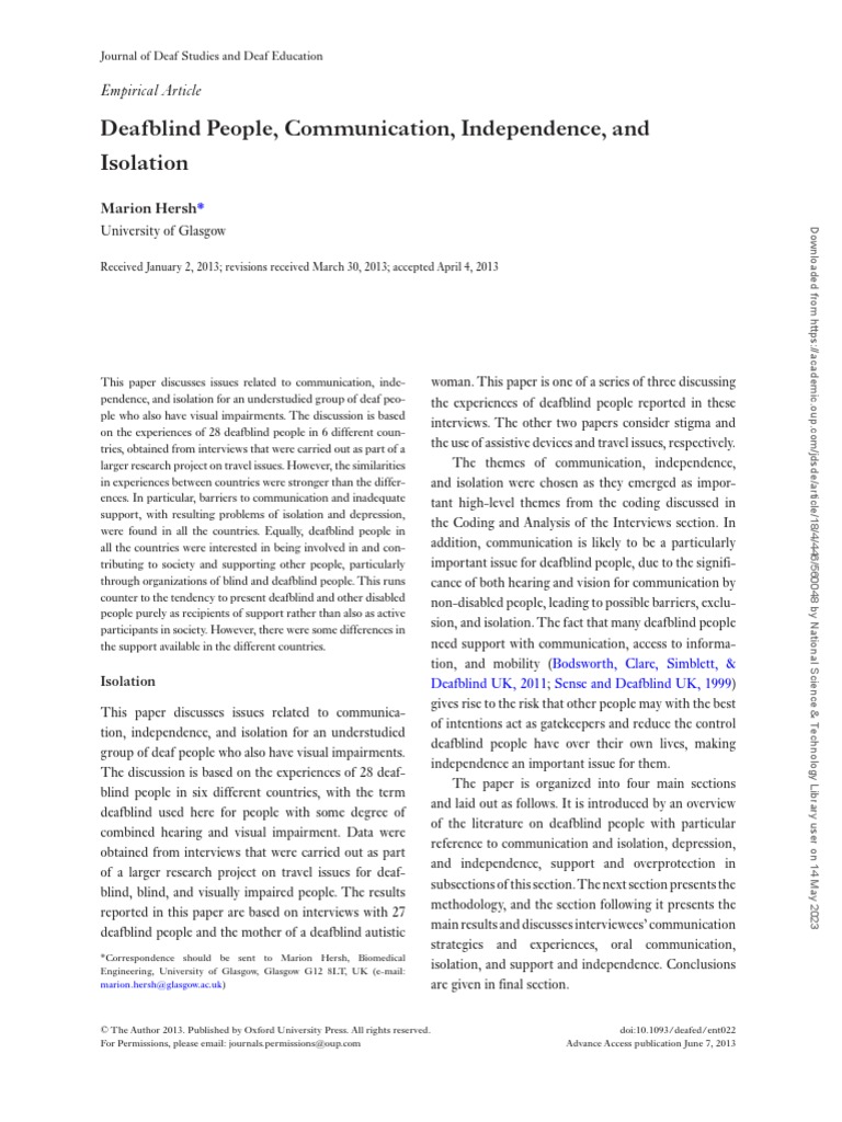 Deafblind People, Communication, Independence and Isolation | Download ...