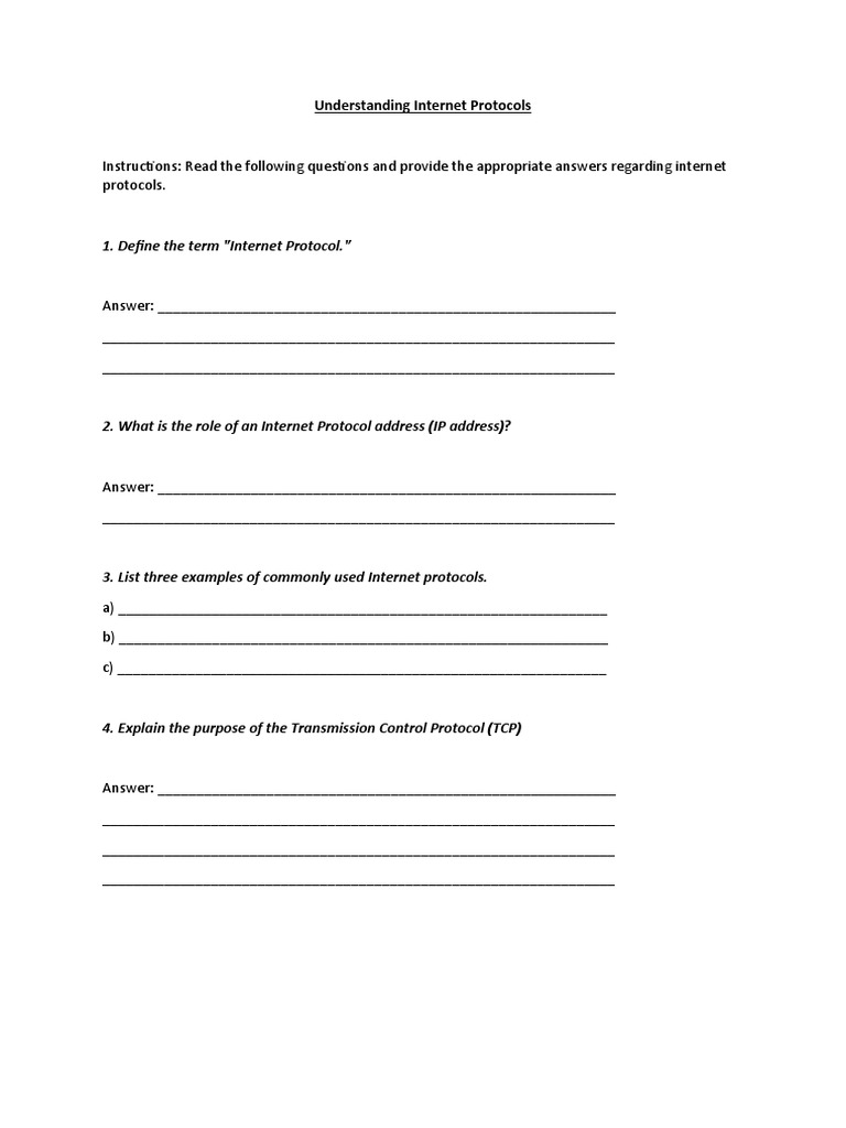 Internet Protocols Worksheet Pdf Internet Protocol Suite Internet 