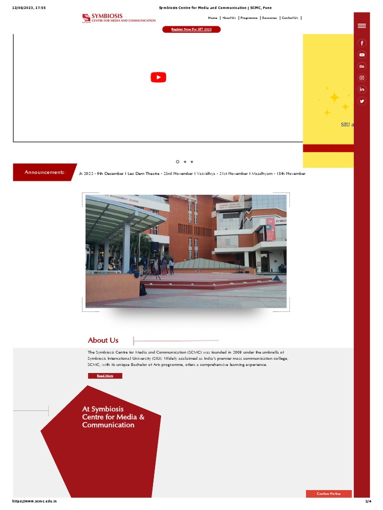 Symbiosis Centre For Media and Communication - SCMC, Pune | PDF | Social Science