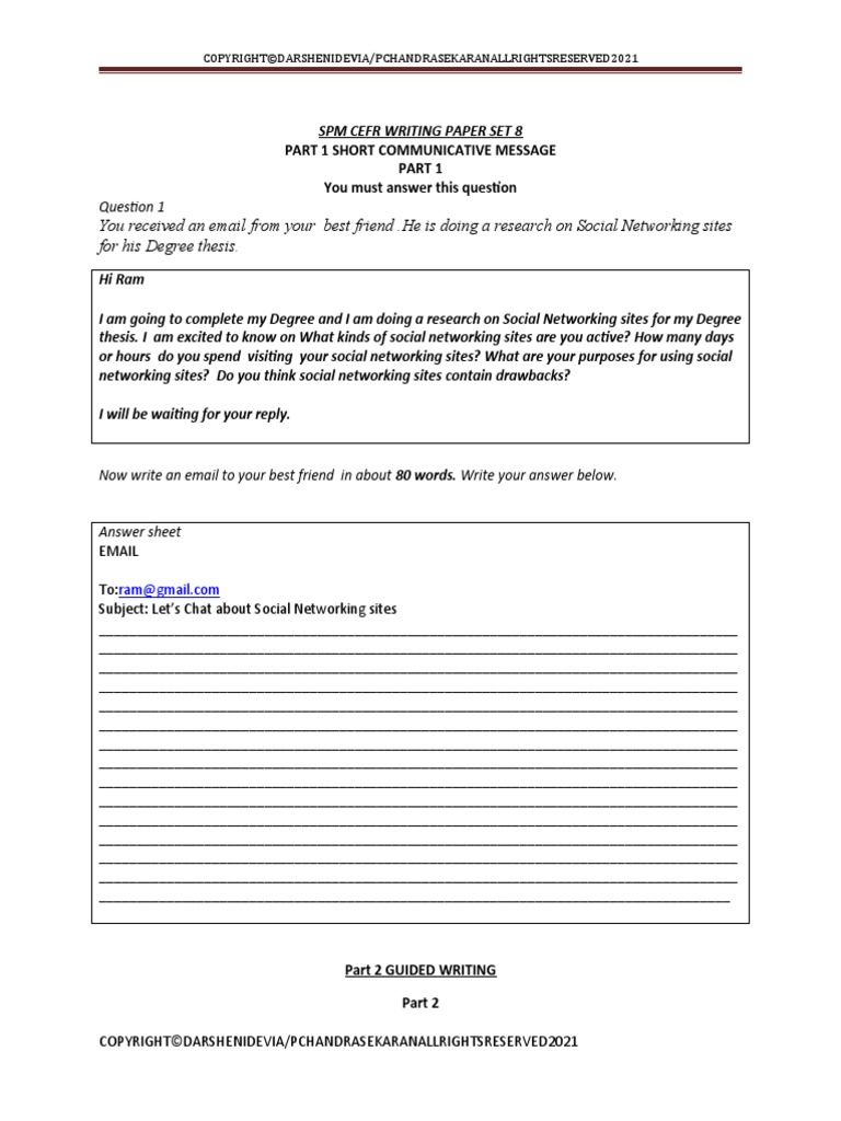 SPM CEFR WRITING PAPER SET 8 | PDF