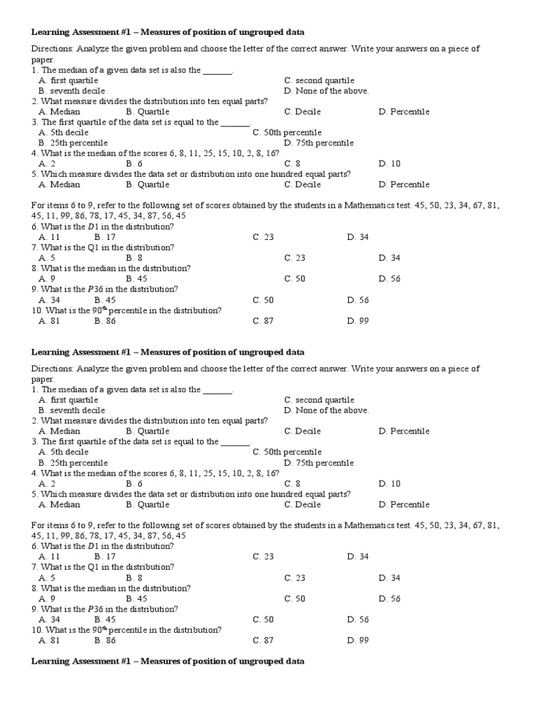 Measures of Position - Ungrouped Data | PDF | Percentile | Median