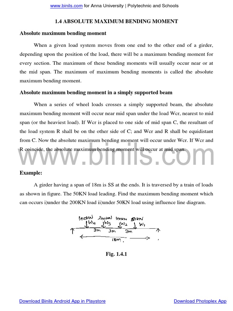 CE8602 Unit 1 Absolute Maximum Bending Moment | PDF | Bending | Truss