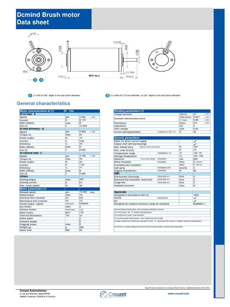 Dcmind Brush Motor Data Sheet 89 800 008: General Characteristics | PDF ...