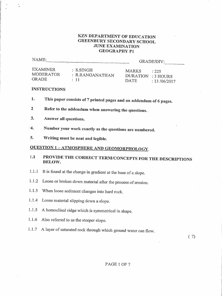Geography June p1 QP and Memo 1 | PDF